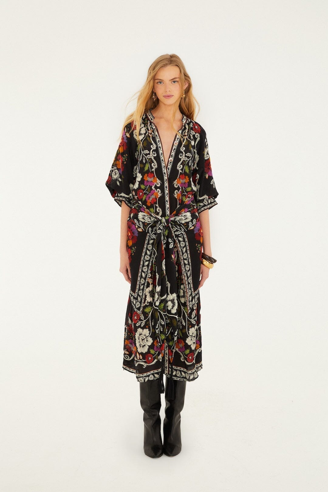 FARM RIO Floral Belted Midi Dress